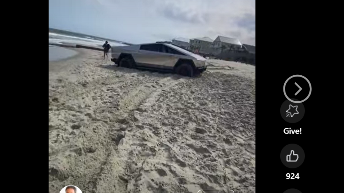 Is a Cybertruck stuck in the sand in Myrtle Beach, SC area? | Myrtle ...
